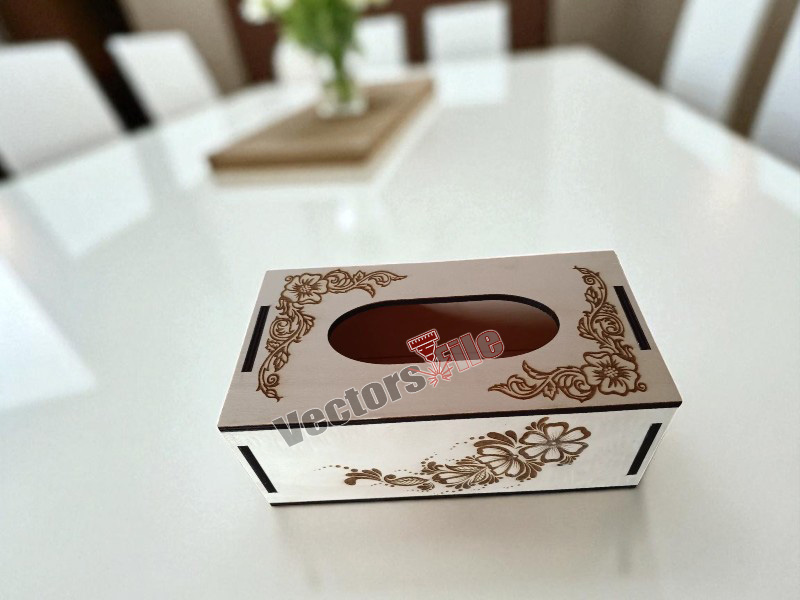 Laser Cut Wooden Tissue Box with Flower Pattern Decor Design Template ...